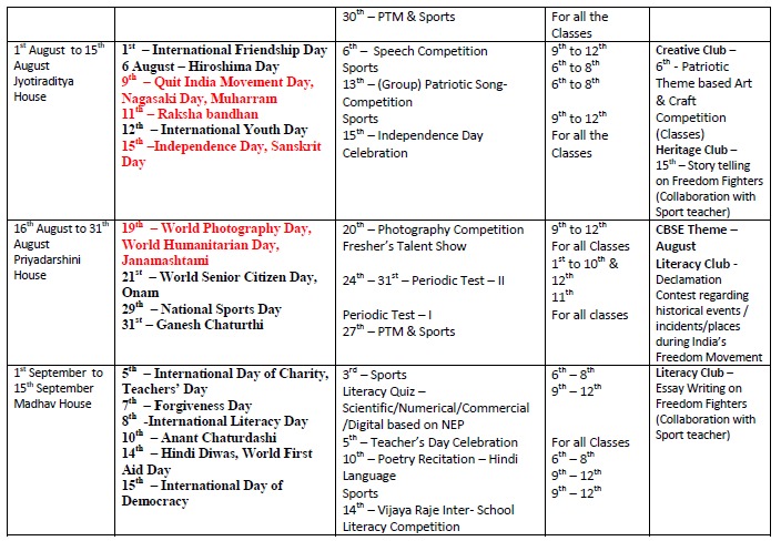 Yearly Activity Planner | A.M.I. Shishu Mandir