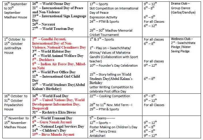 Yearly Activity Planner | A.M.I. Shishu Mandir